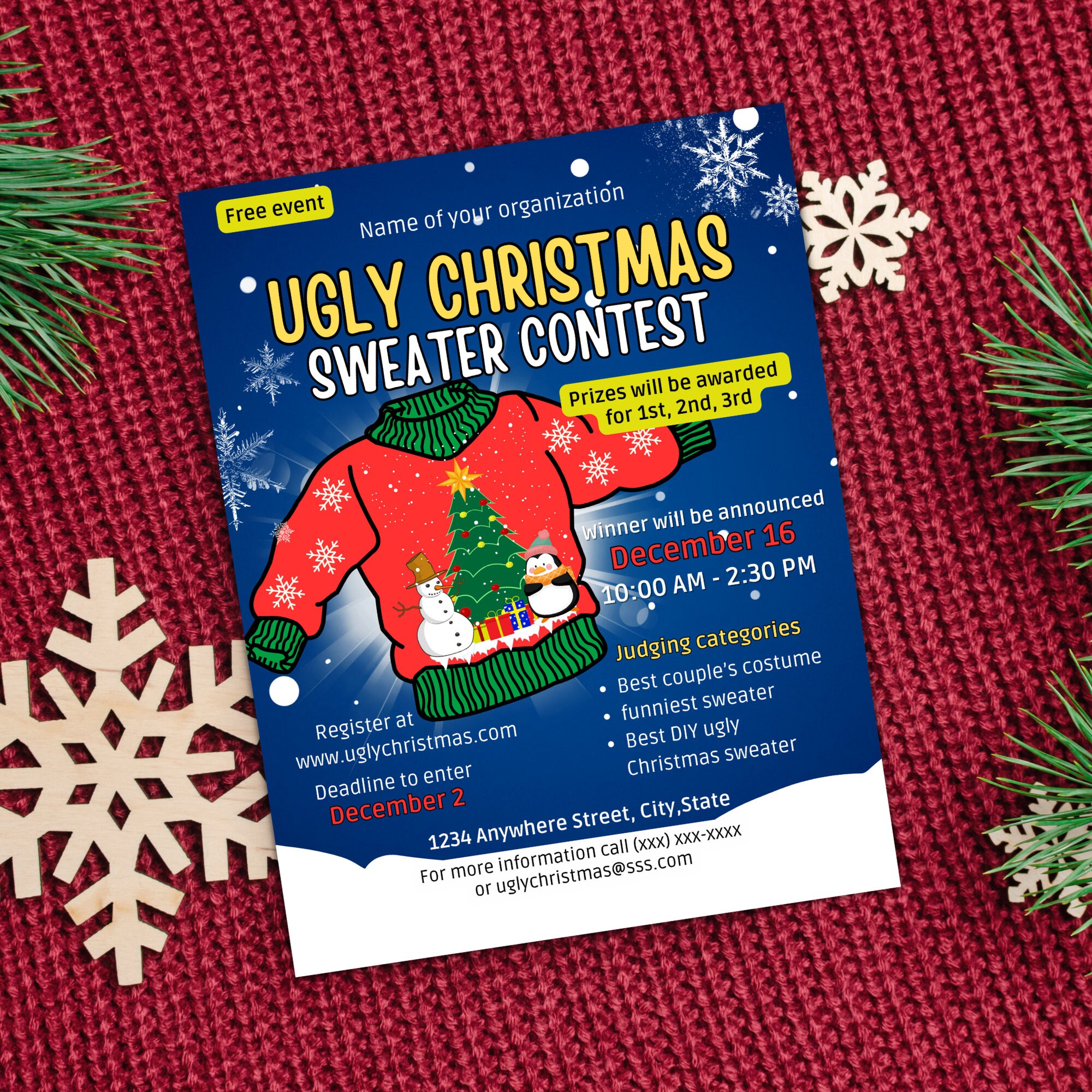 Ugly Christmas Sweater Contest Flyer, Competition Ideas, Christmas ...
