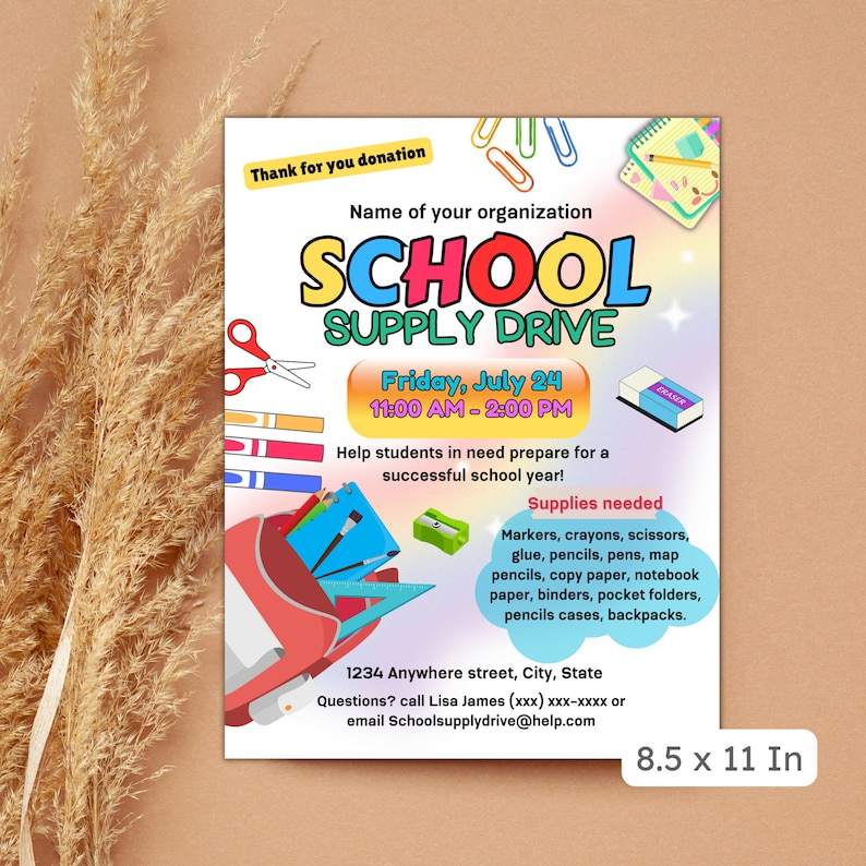 School Supply Drive Flyer, Back to School, Pto Pta Flyer, Fundraiser ...