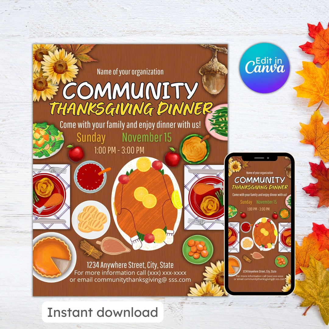 Community Thanksgiving Dinner Flyer, Fall Event, School Festival ...