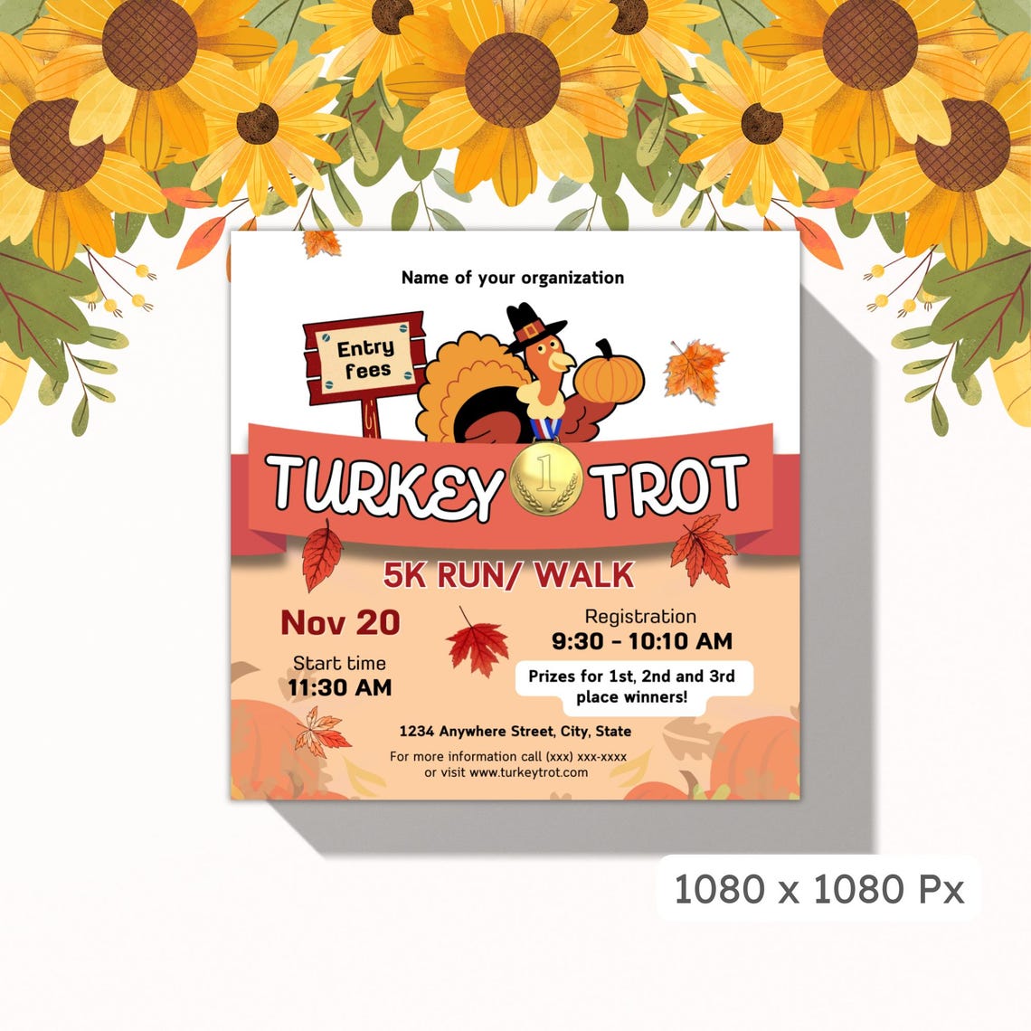 Turkey Trot Flyer 5k 10k Run Walk Thanksgiving Trot Fall School Run ...