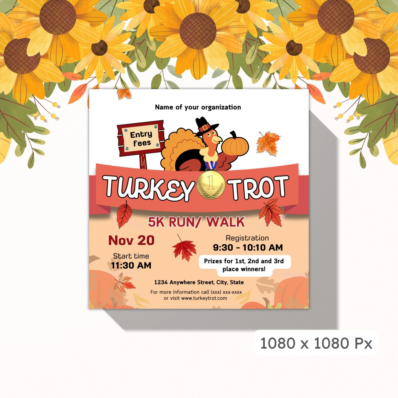 Turkey Trot Flyer 5k 10k Run Walk Thanksgiving Trot Fall School Run ...