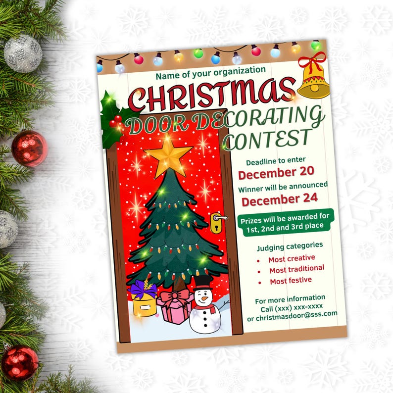 Christmas Door Decorating Contest Flyer, Holiday Decor, Photos With ...