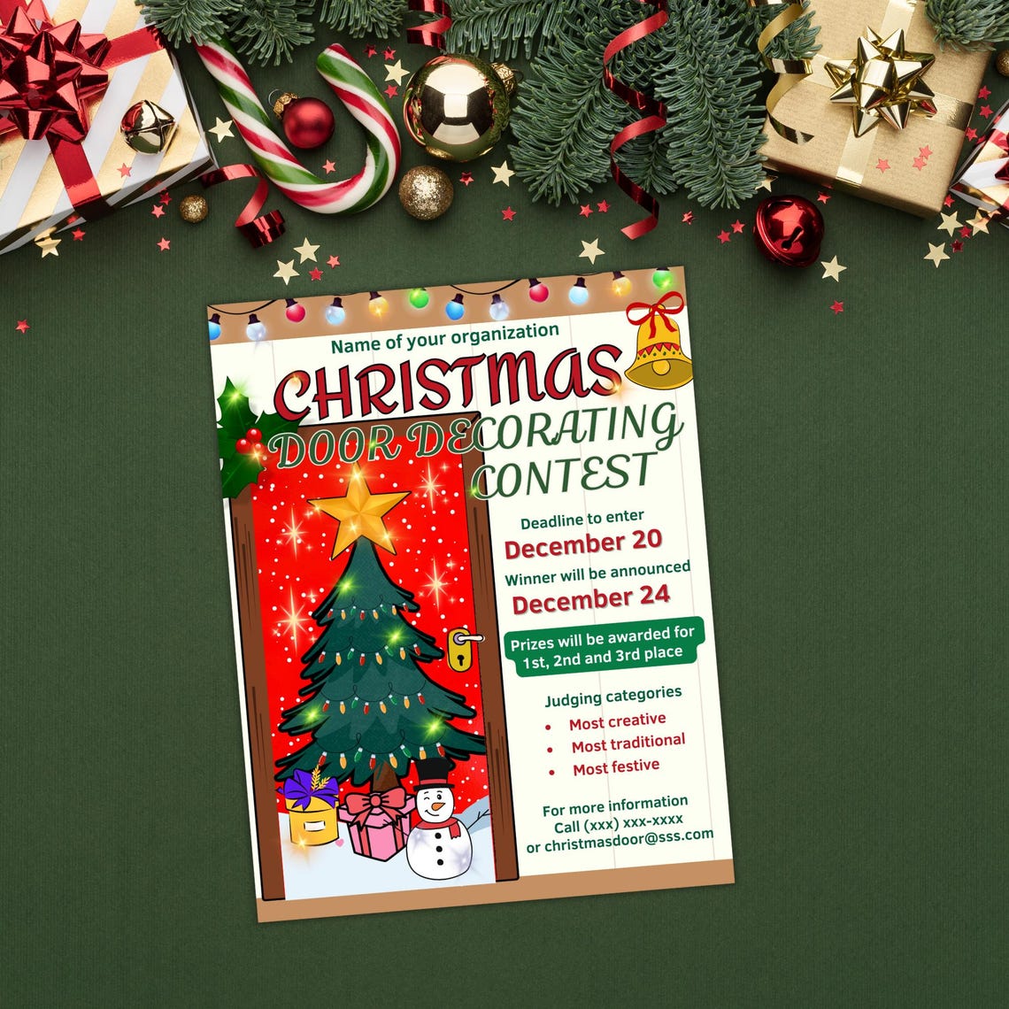 Christmas Door Decorating Contest Flyer, Holiday Decor, Photos With ...