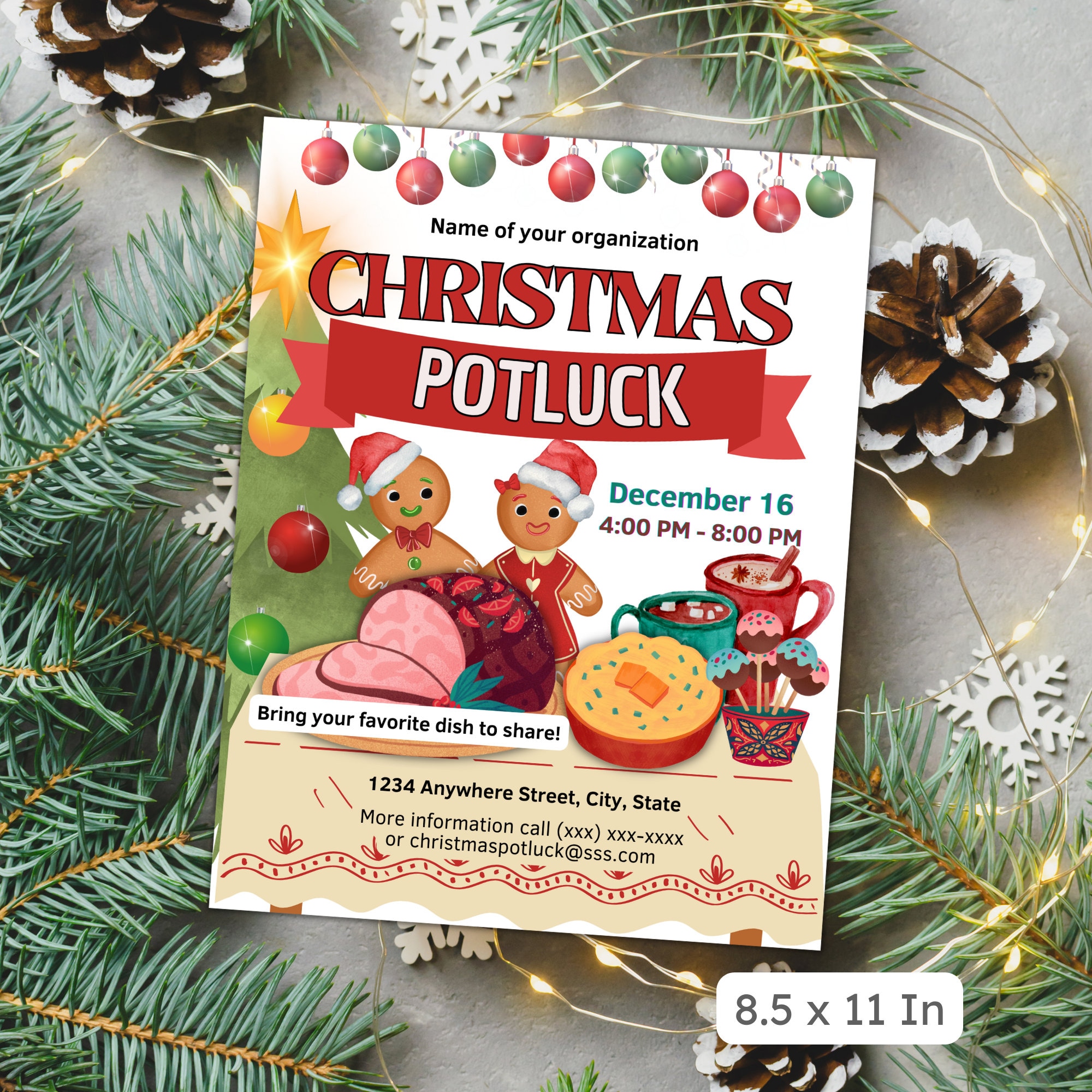Christmas Potluck Flyer, Holiday Potluck, Neighborhood Party, Church ...