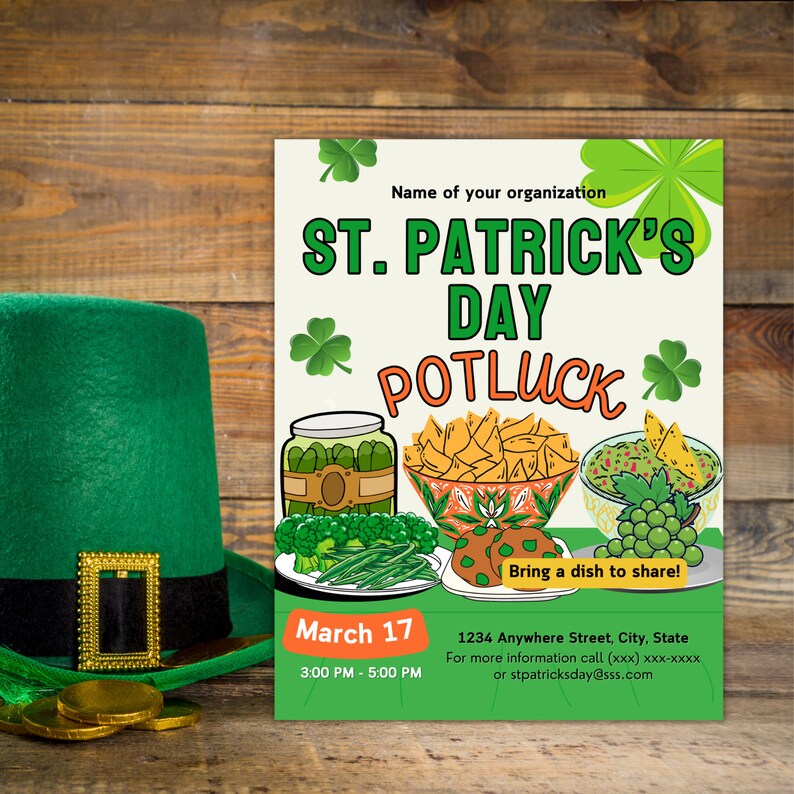St. Patrick's Day Potluck Flyer, Block Party Invite, Neighborhood Party ...