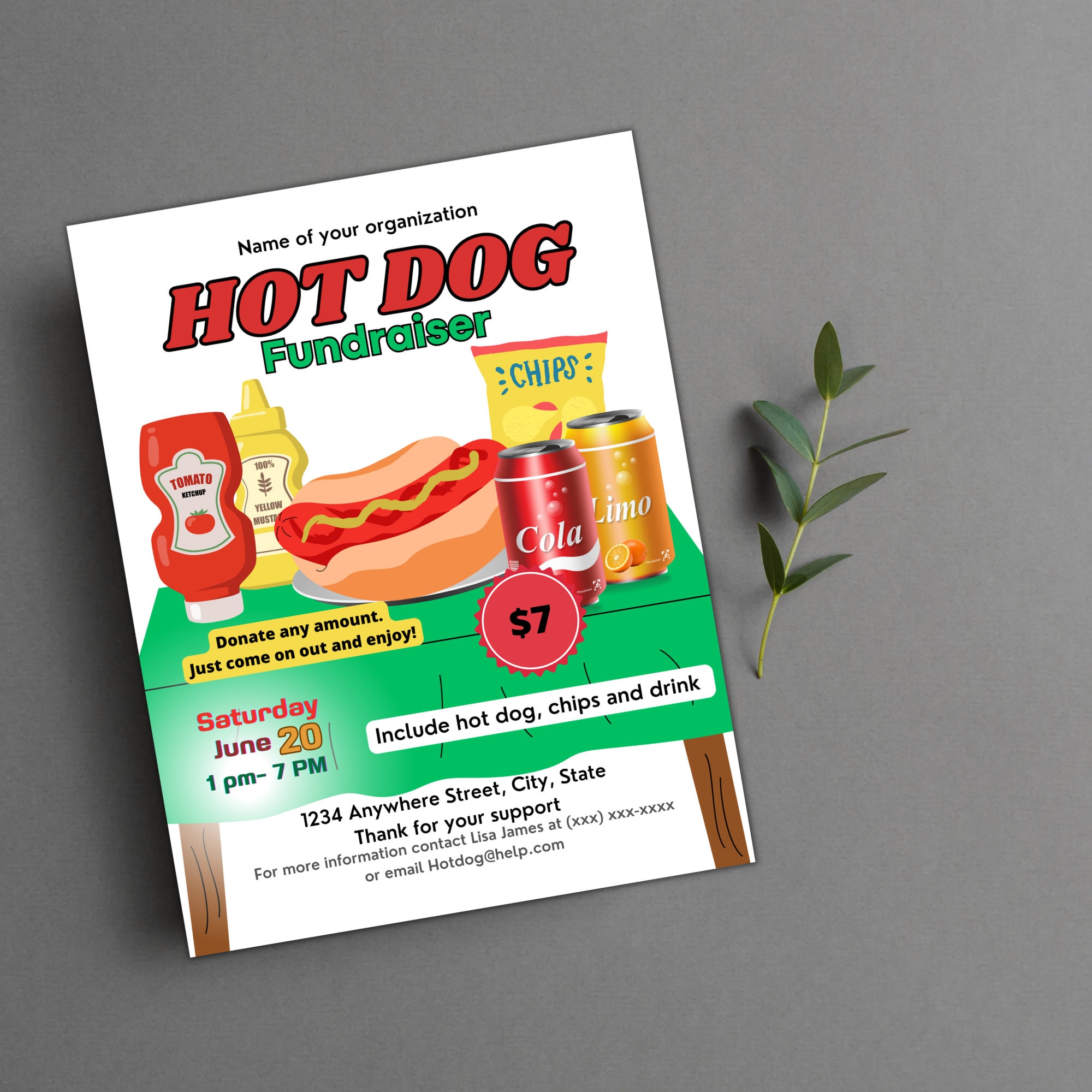 Hot Dog Fundraiser Flyer National Hot Dog Day Nonprofit Charity School ...