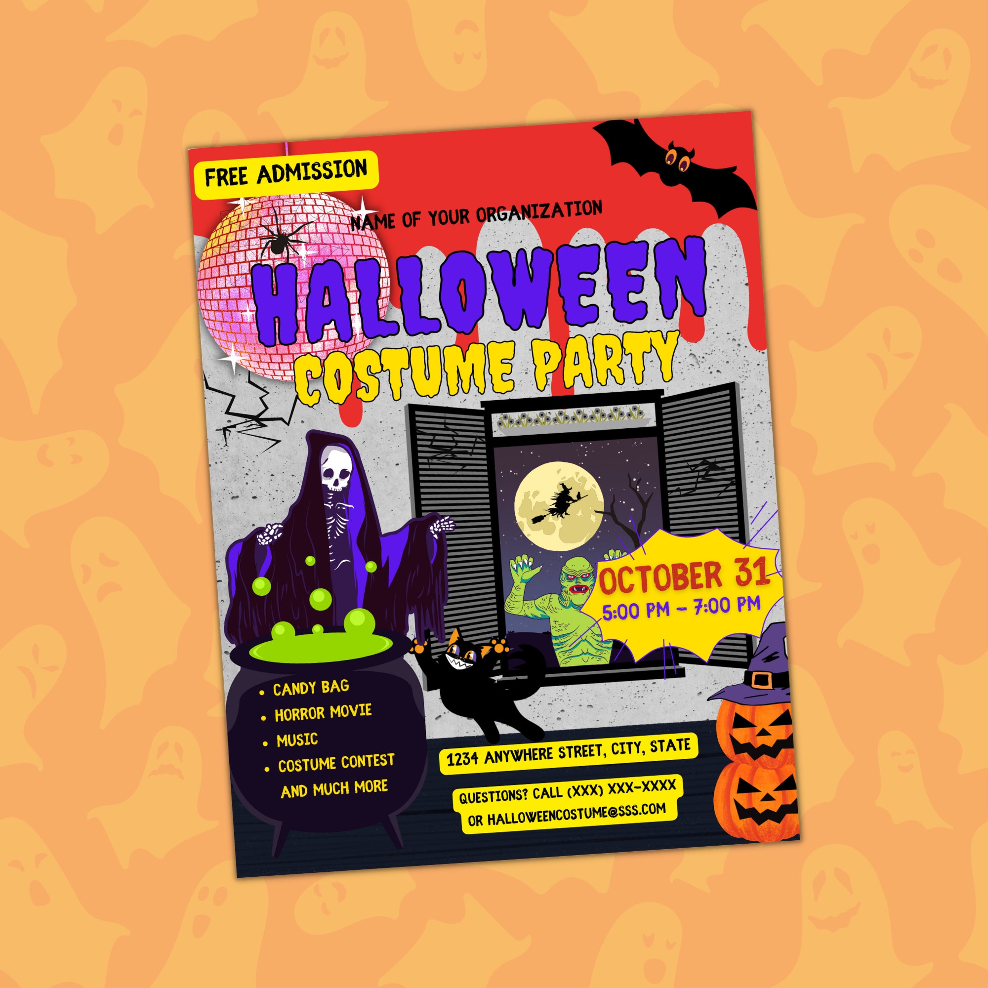 Halloween Costume Party Flyer Trick or Treat Witches Party Spooky ...