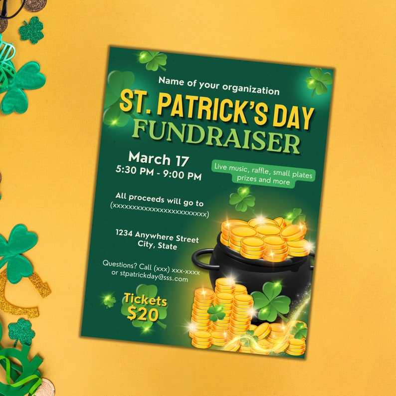 St. Patrick's Day Fundraiser Flyer March Shamrock Community Event ...