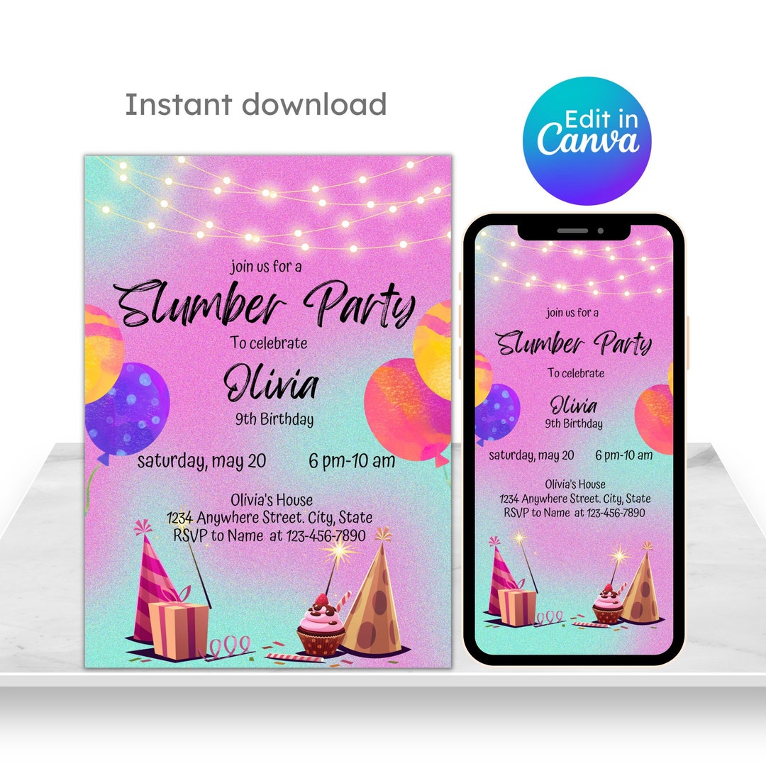 Editable Slumber Party Invitation Pajamas Party Slumber Party Invit ...