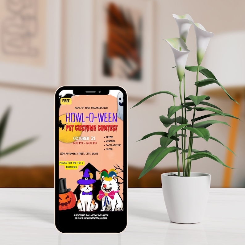 Howl-o-ween Pet Costume Contest Flyer, Halloween Dog, Pet Costume, It's ...