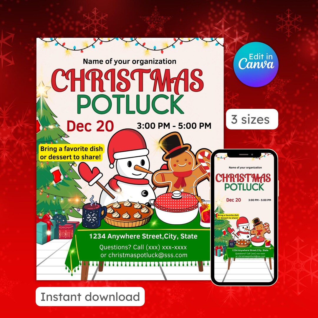 Christmas Potluck Flyer, Holiday Invitation, Office Potluck, Christmas ...