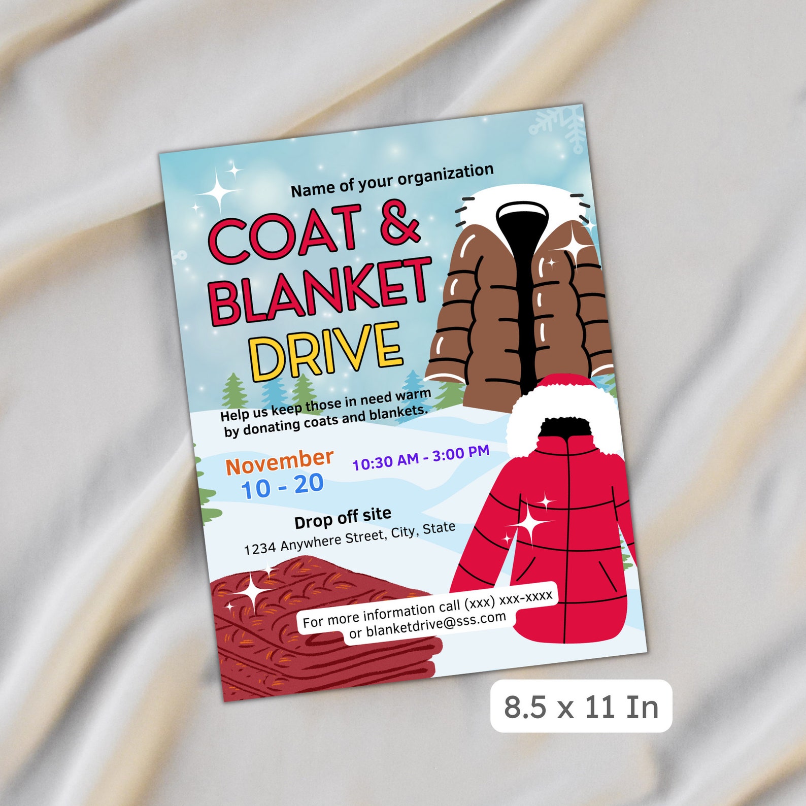 Coat and Blanket Drive Flyer, Winter Clothing, Charity Event, Warm ...