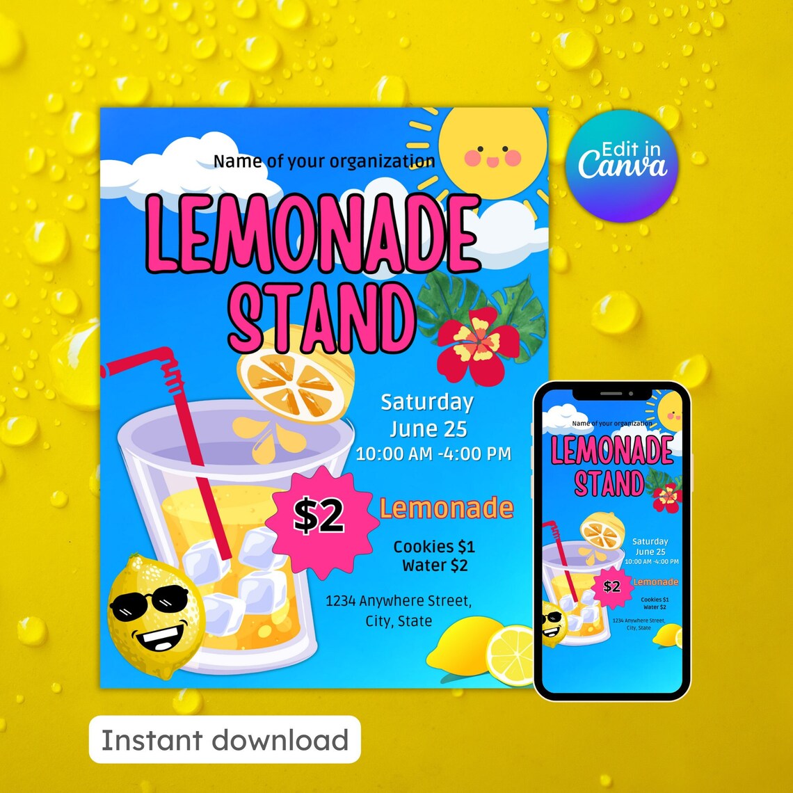 Lemonade Stand Flyer, Summer Fundraiser, Neighborhood Event, Lemon ...