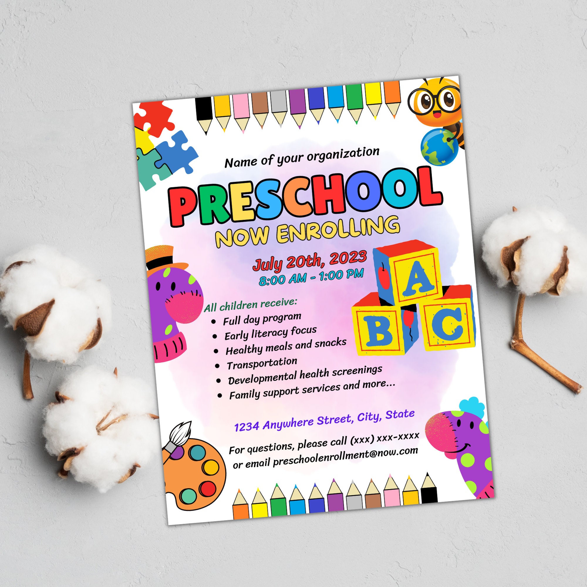 Preschool Now Enrolling Flyer Enrollment Template Pta Pto - Etsy