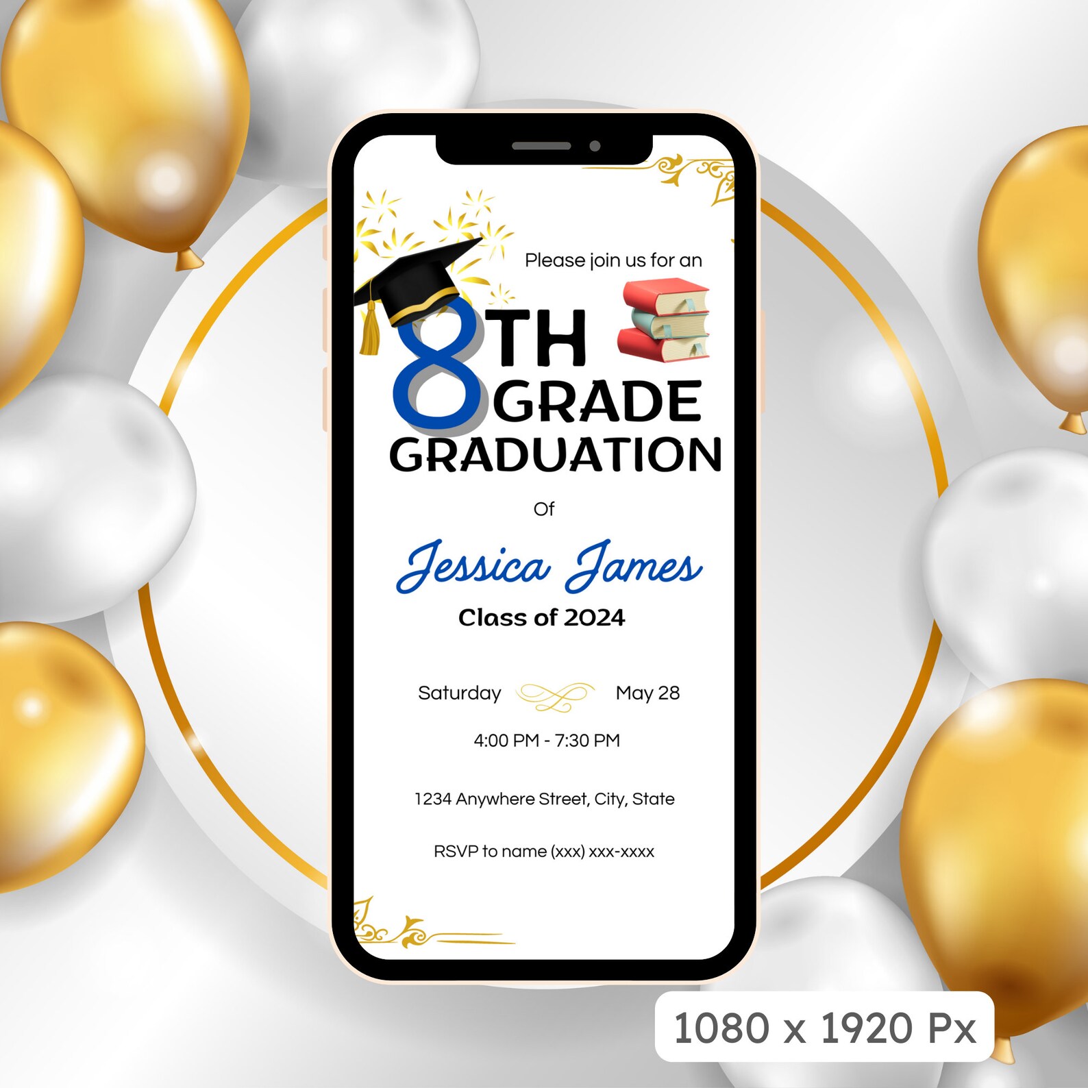 8th Grade Graduation Invitation, Black and Gold, Promotion Invites ...