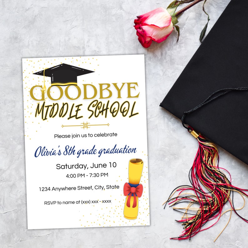 Goodbye Middle School Graduation Invitation, Grad Party, 8th Grade ...