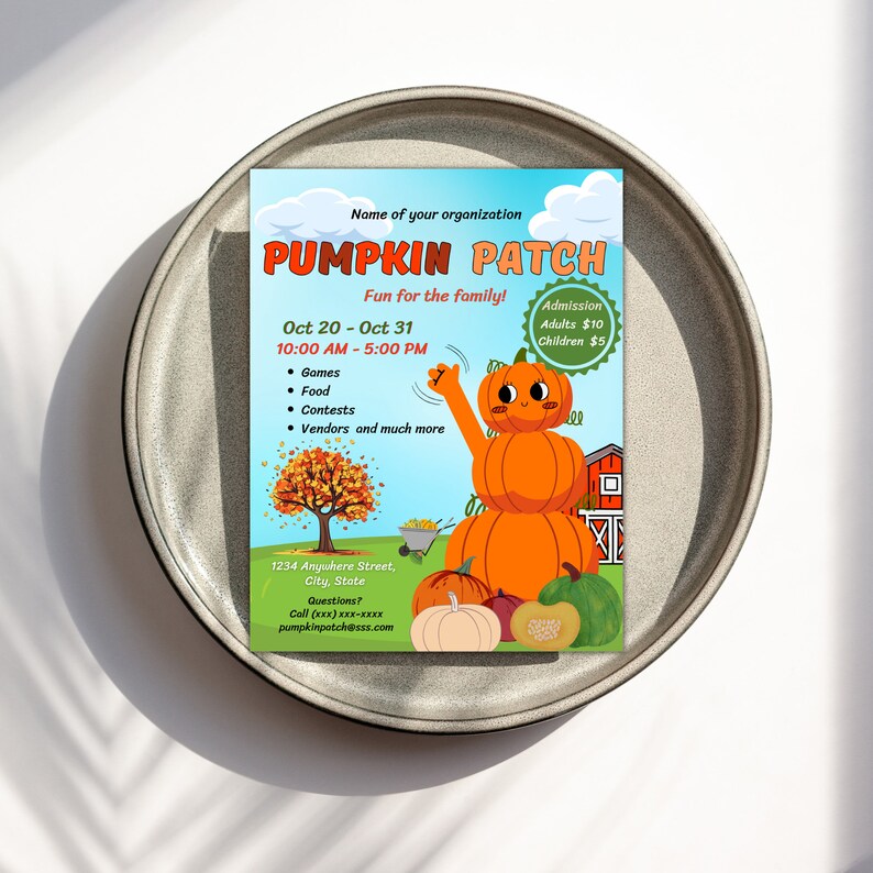 Pumpkin Patch Flyer, Fall Festival, Autumn Party Fest, Pumpkin ...