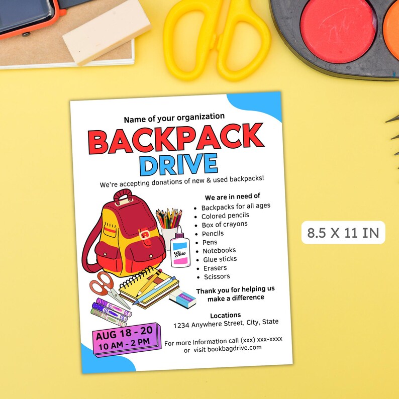 Backpack Drive Flyer Back to School Meet Teacher First Day School ...