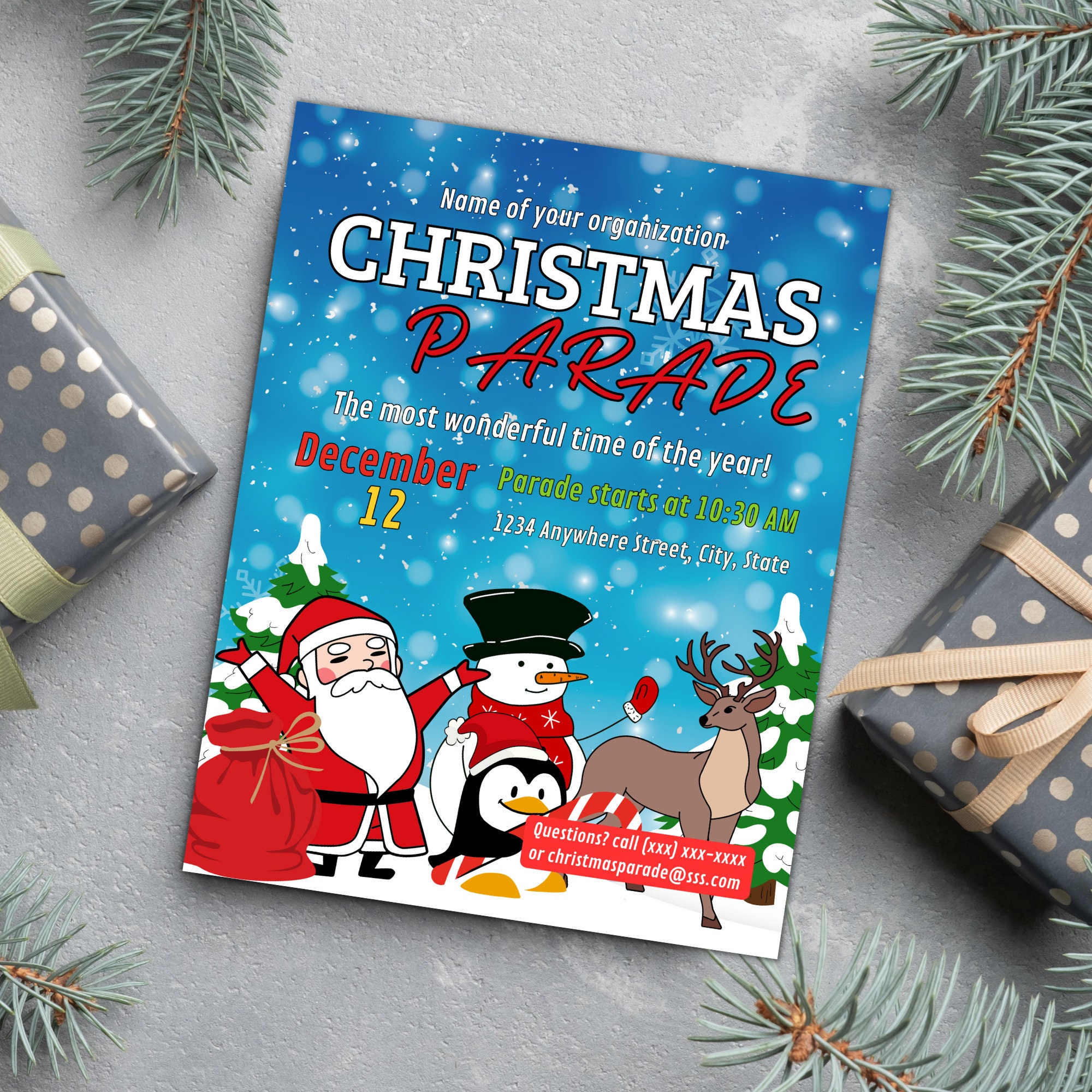 Christmas Parade Flyer, Santa Claus, Community Event, Main Street USA ...