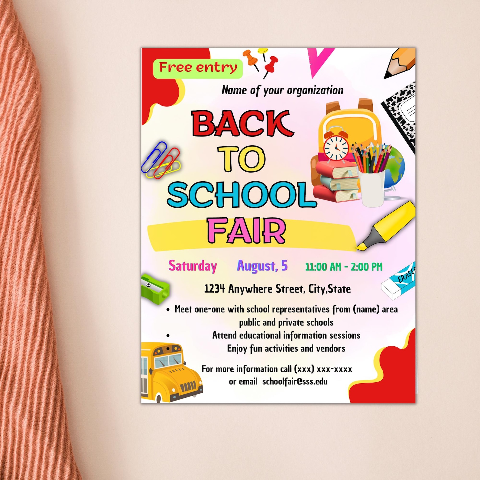 Back to School Fair Flyer School Fundraiser Community Event Summer Fair ...