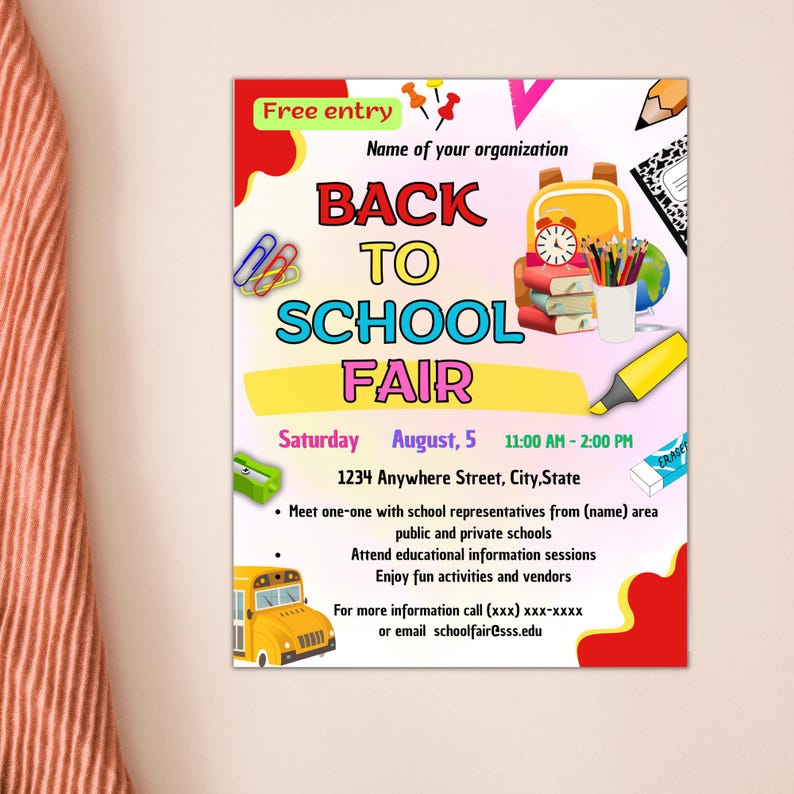 Back to School Fair Flyer School Fundraiser Community Event Summer Fair ...
