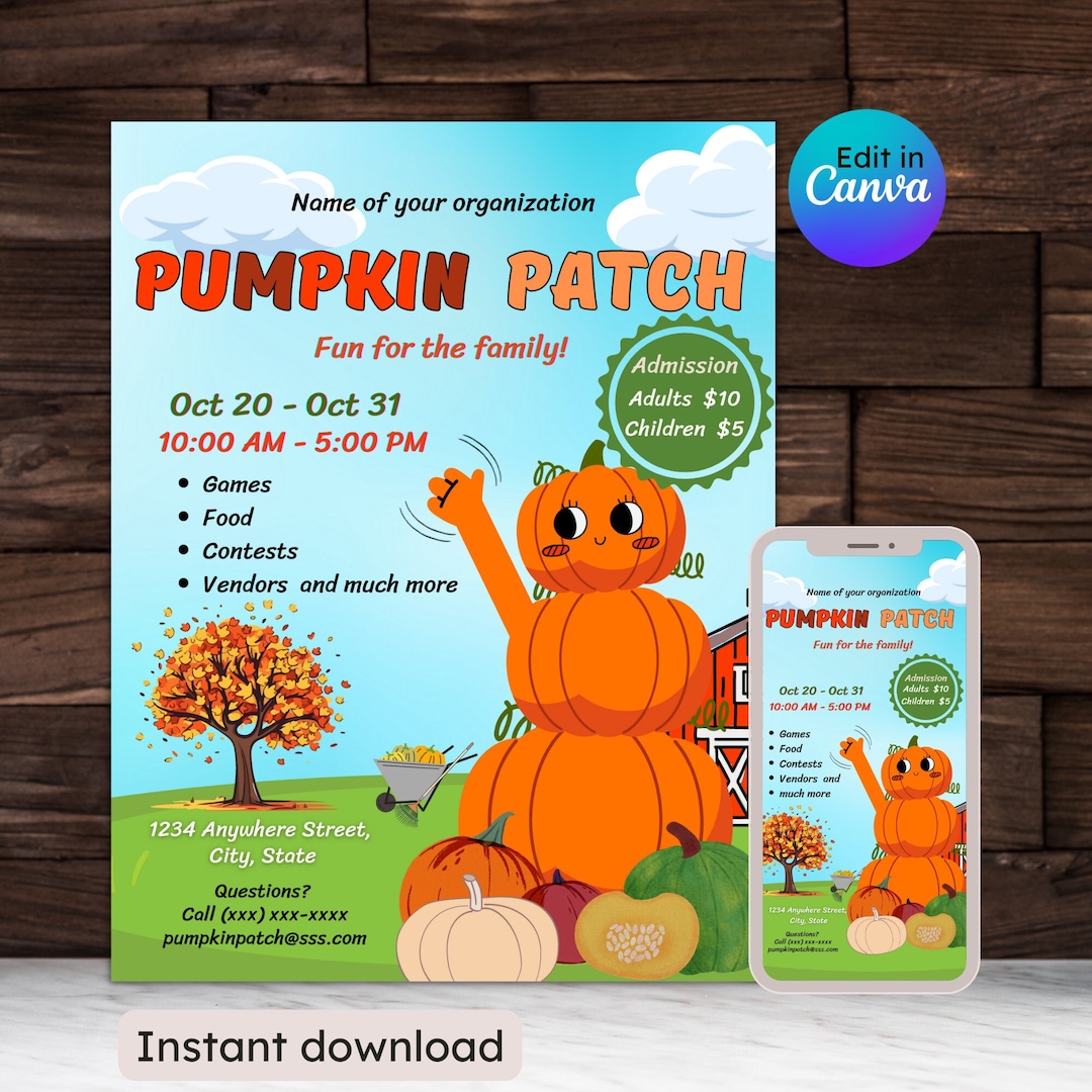 Pumpkin Patch Flyer, Fall Festival, Autumn Party Fest, Pumpkin ...