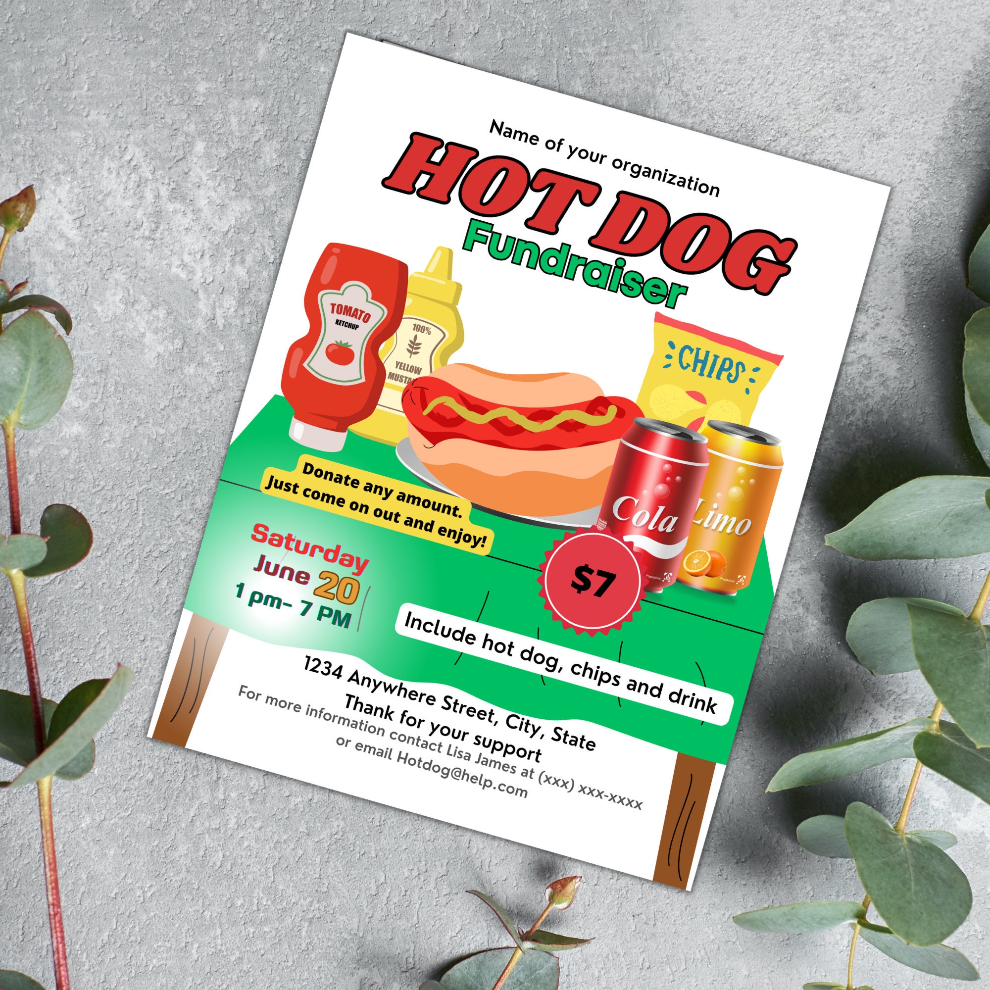 Hot Dog Fundraiser Flyer National Hot Dog Day Nonprofit Charity School ...