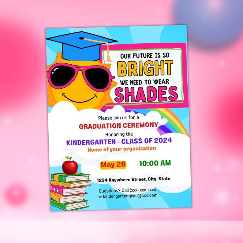 Our Future is so Bright Invitation Kindergarten Grad Sunglasses Theme ...