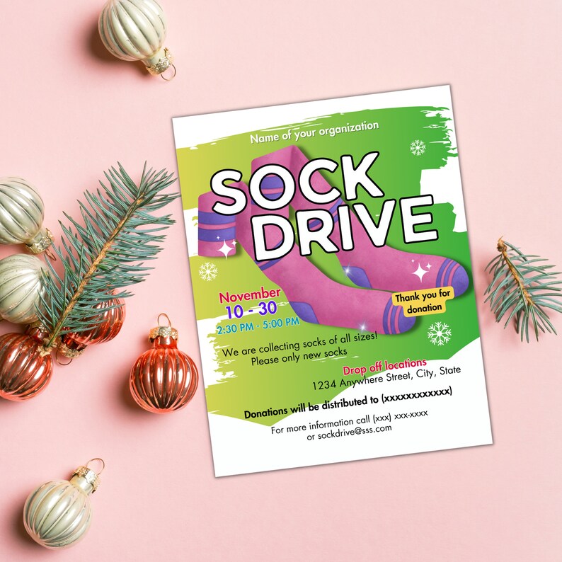 Sock Drive Flyer, Winter Clothing, Homeless Shelter, Charity Nonprofit ...