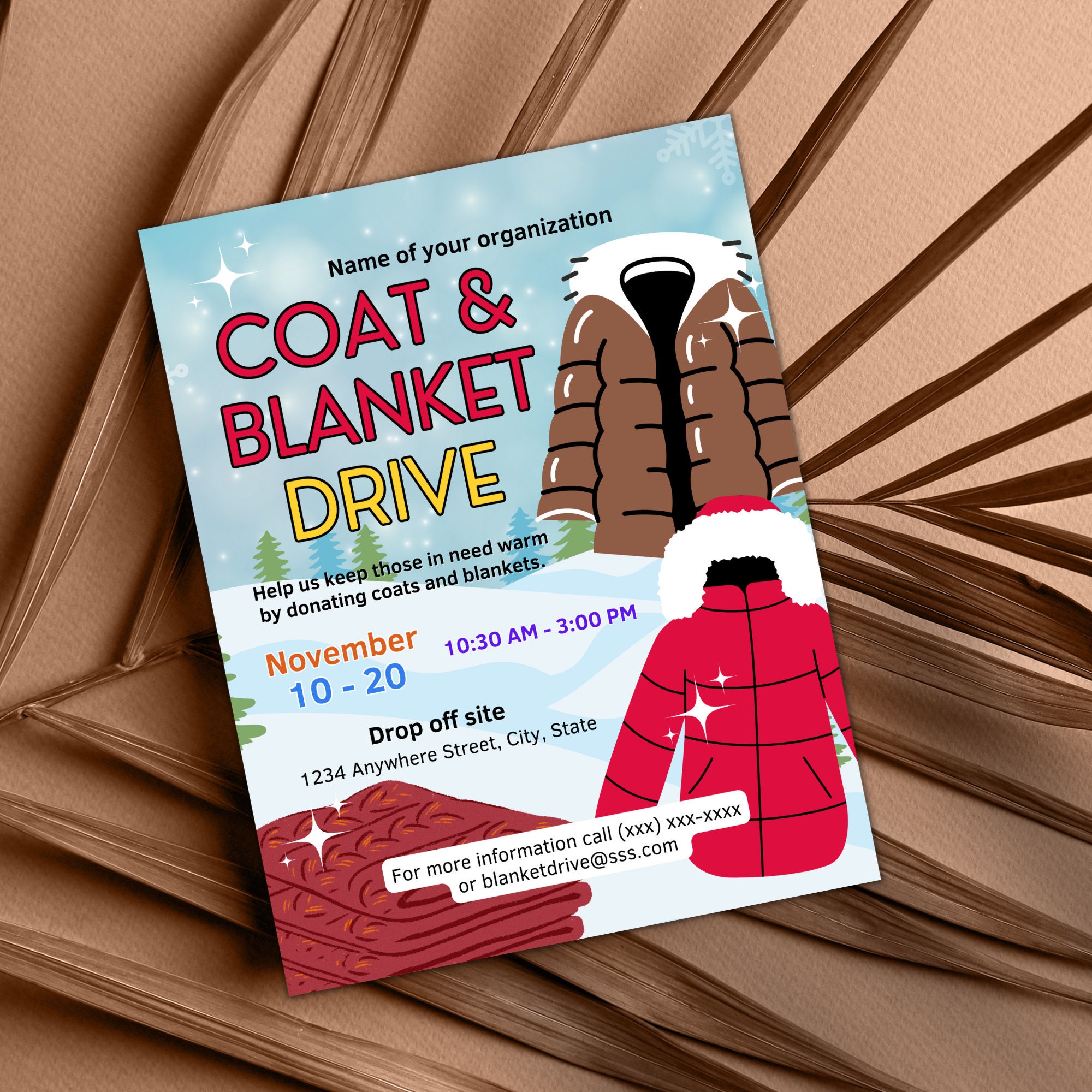 Coat and Blanket Drive Flyer, Winter Clothing, Charity Event, Warm ...