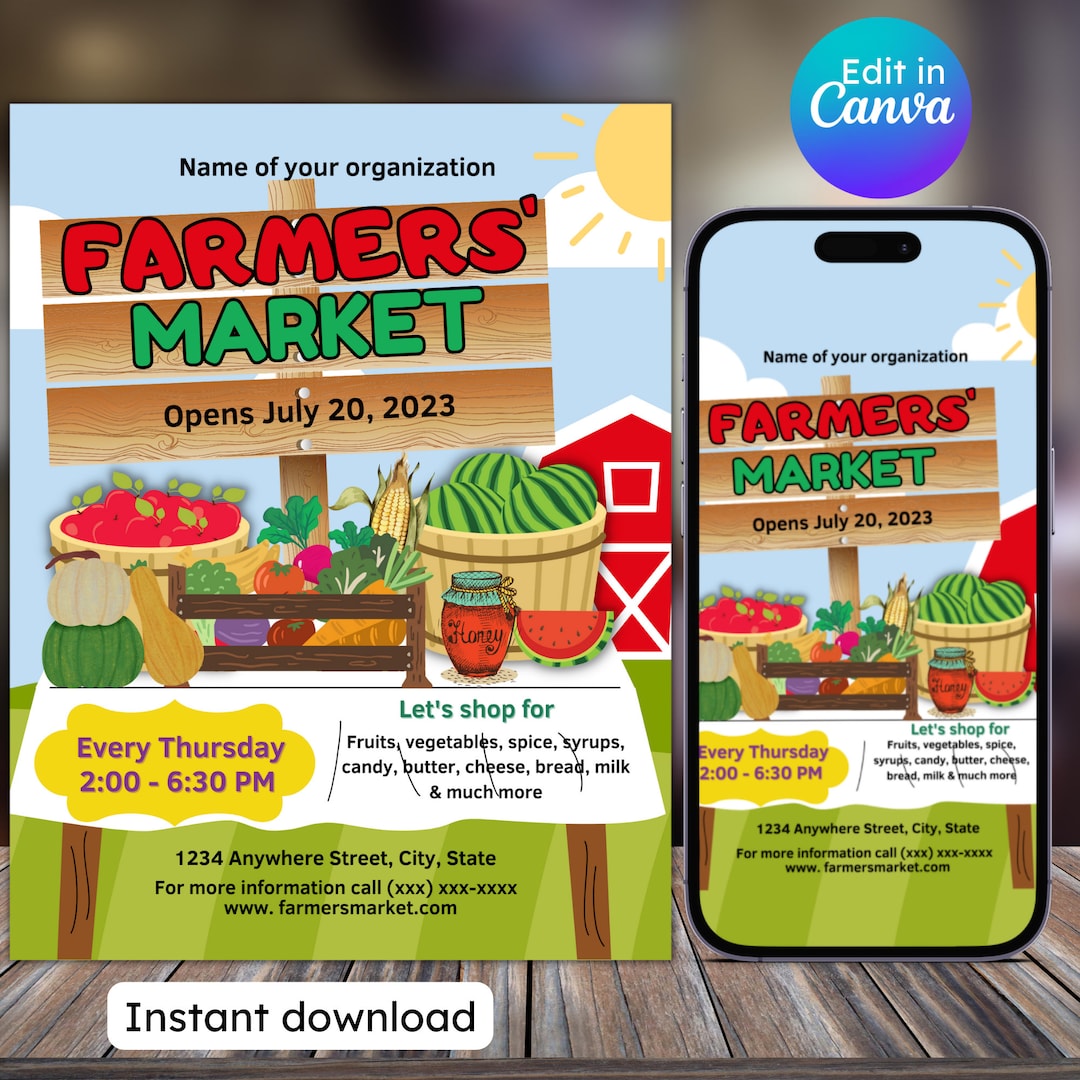 Farmers Market Flyer Fundraiser Flyer Locally Grown Vegetables Fruit ...