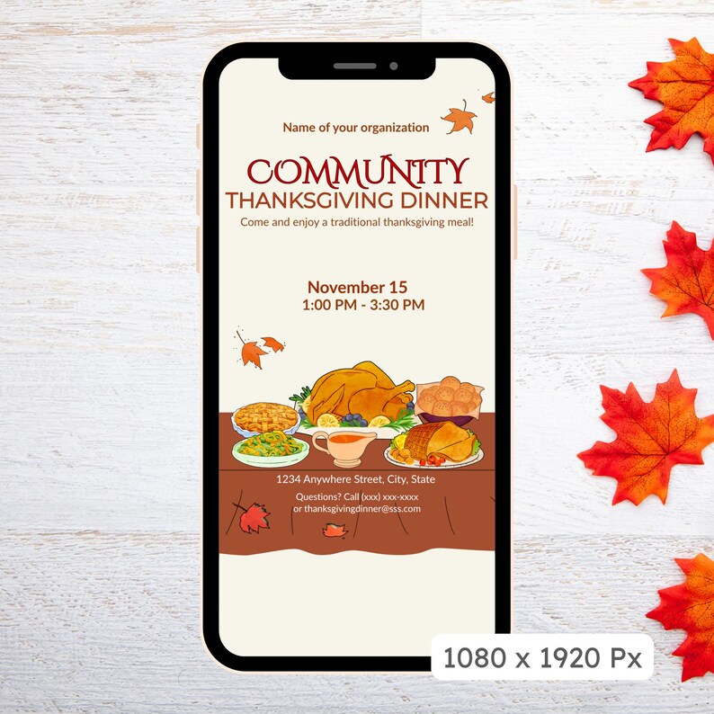 Community Thanksgiving Dinner Flyer, Turkey Dinner, Potluck Invite ...