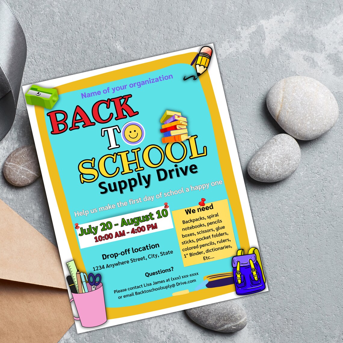 Back to School Supply Drive Flyer, Fundraiser Event, Supply Drive Flyer ...