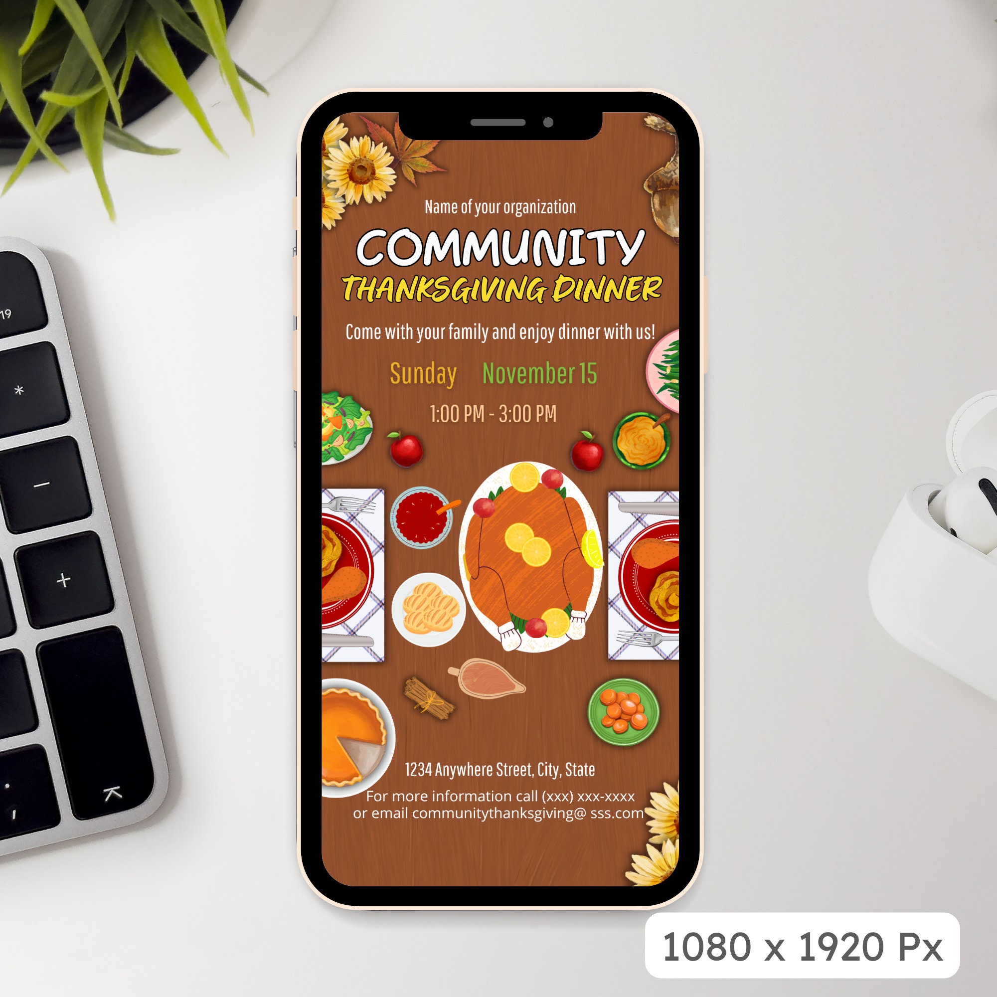 Community Thanksgiving Dinner Flyer, Fall Event, School Festival ...
