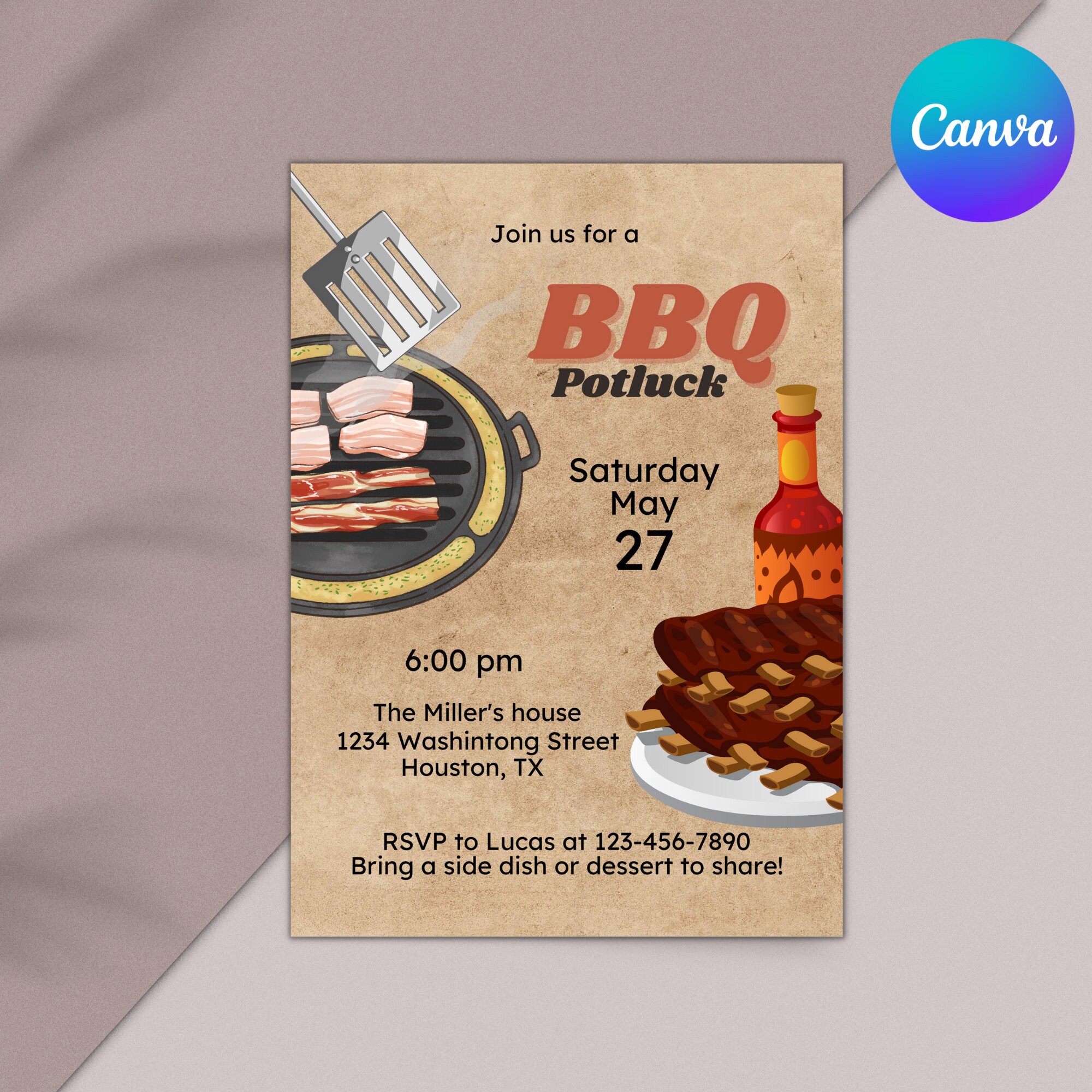 BBQ Potluck Invitation Fathers Day Invite Grill and Chill Backyard Bbq ...