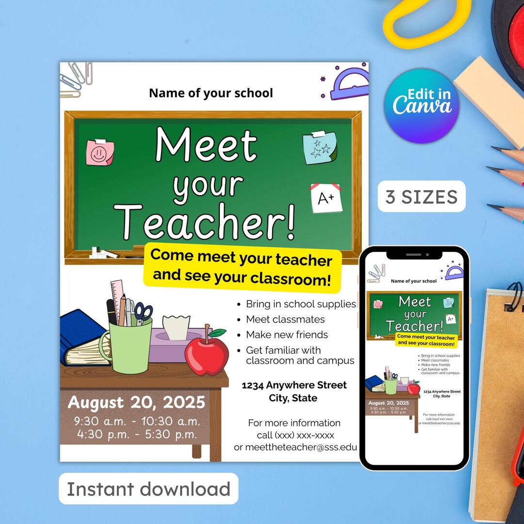 Meet the Teacher Flyer, School Open House, New Student, Back to School ...