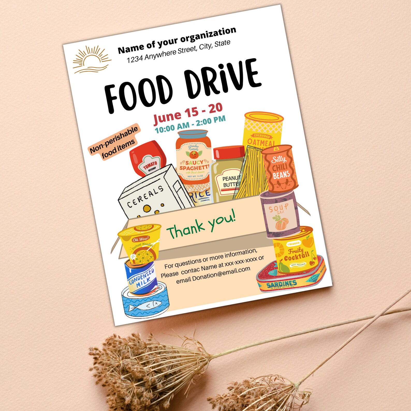 Editable Food Drive Flyer Church Fundraiser Canned Food Bank Flyer ...