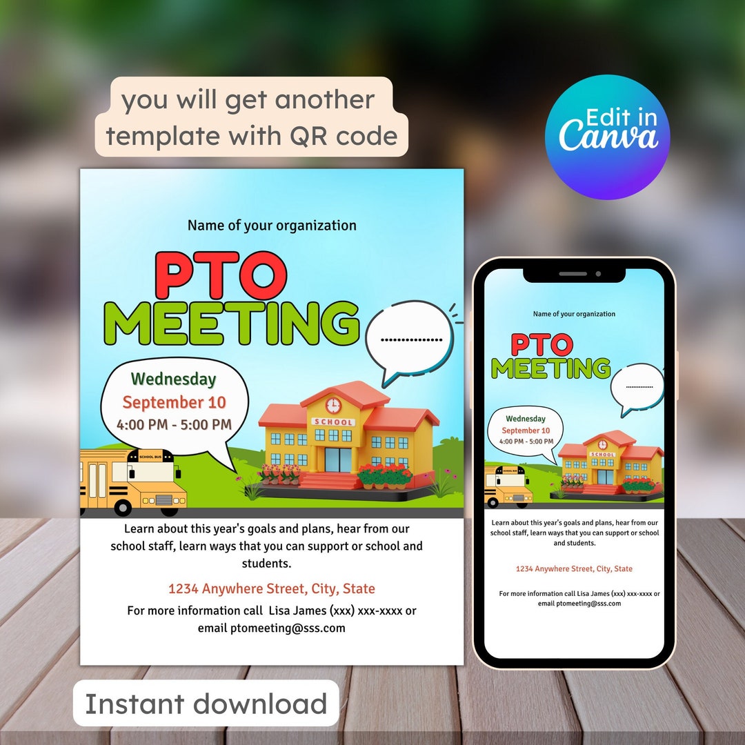 Pto Meeting Flyer School Organization Fundraiser Event School Volunteer ...