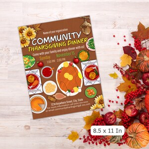 Community Thanksgiving Dinner Flyer, Fall Event, School Festival ...