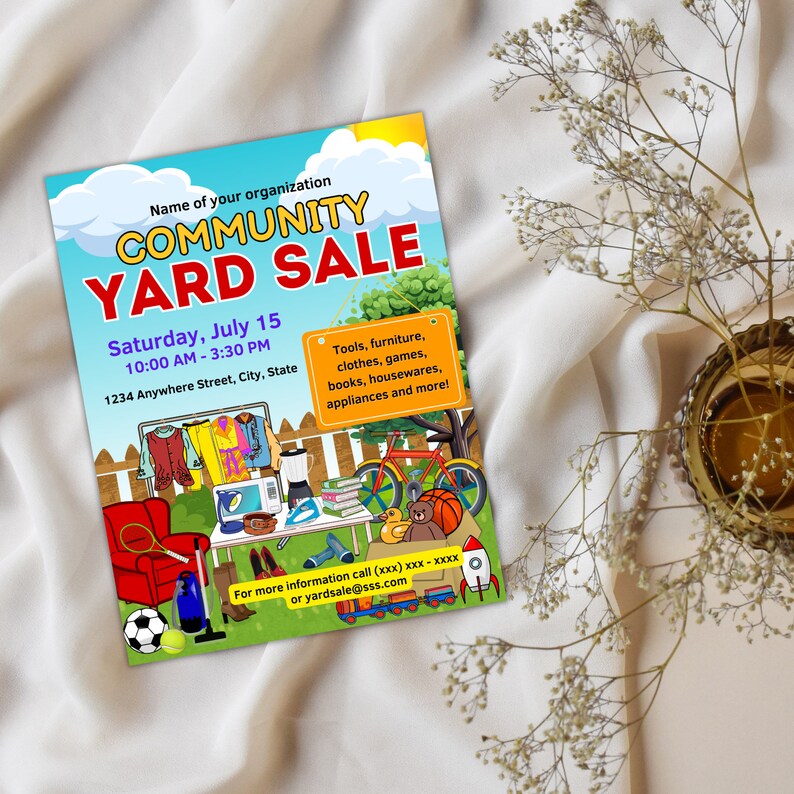 Community Yard Sale Flyer, Neighborhood Garage, Pta Flyer Yard Sale ...