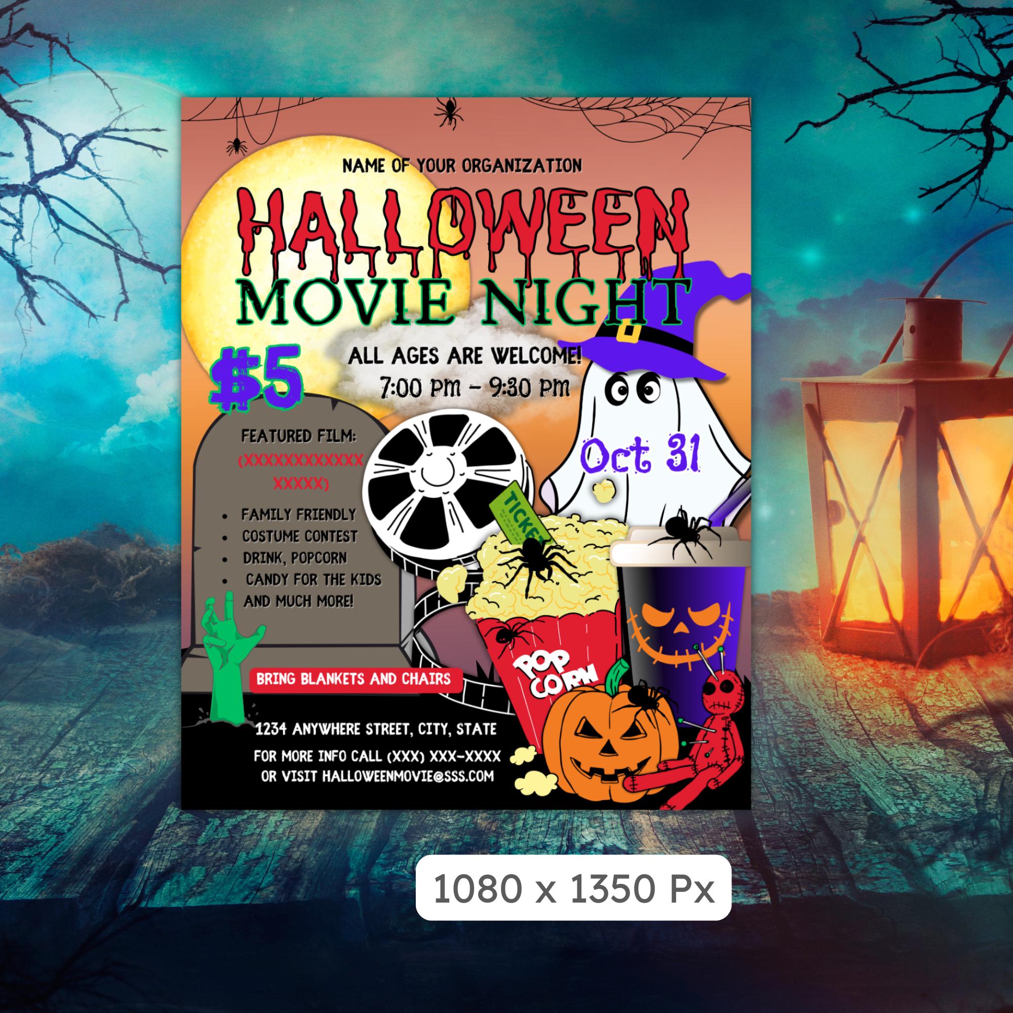 Halloween Movie Night Flyer, Cinema Film Invite, Movie Fundraiser ...