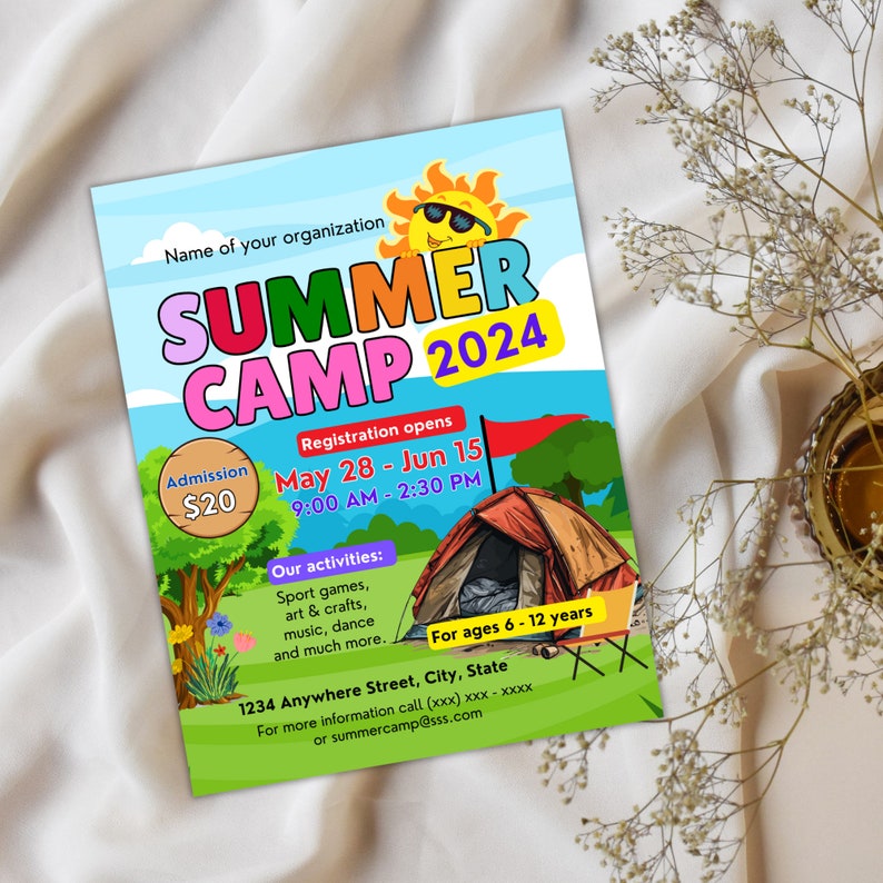 Kids Summer Camp Flyer Camping Invitation Community Event Summer ...