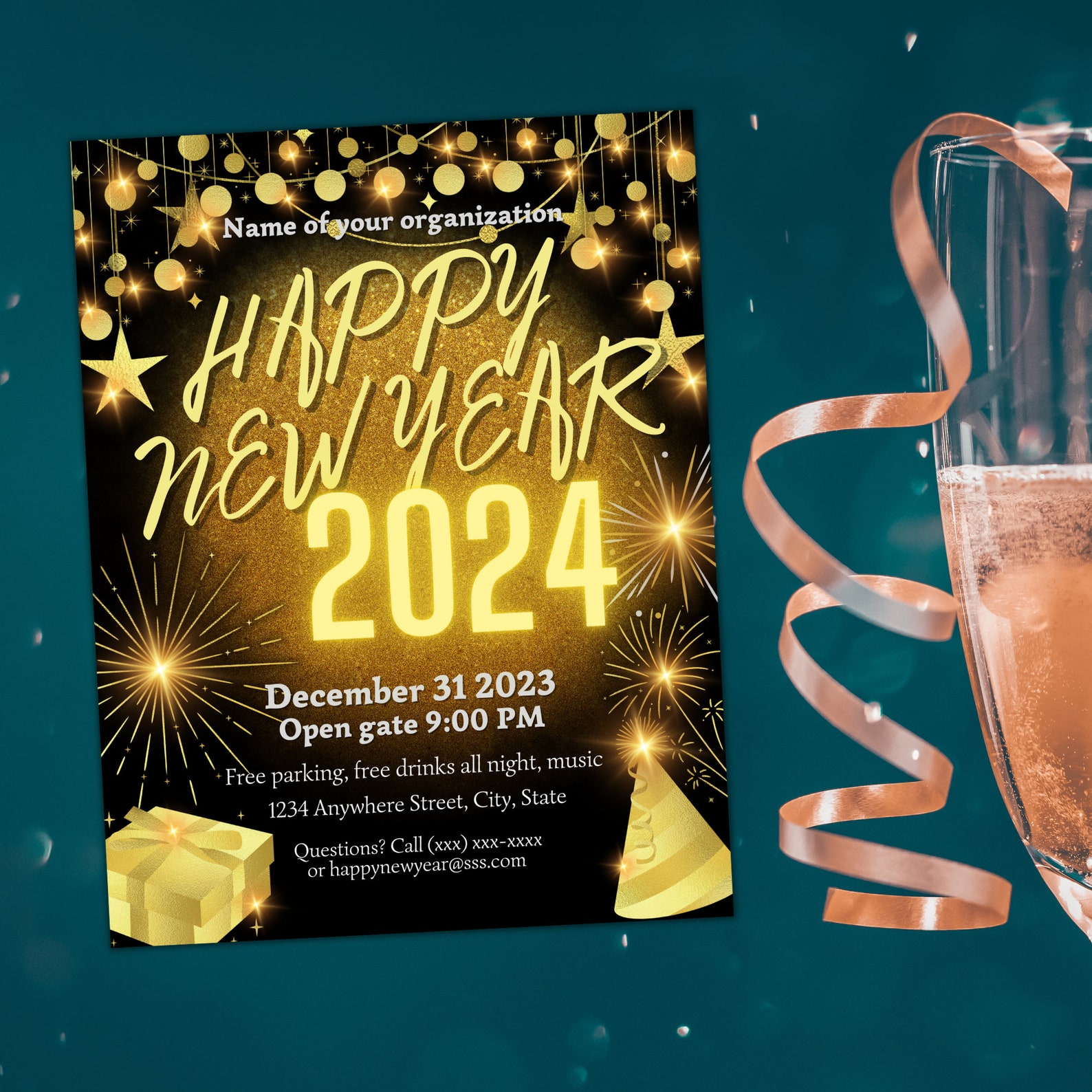 Happy New Year 2024 Flyer December 31st New Year Holiday Nye - Etsy
