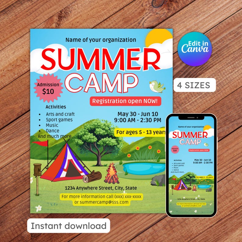 Editable Summer Camp Flyer: Kids Event Template (digital Download) - Etsy