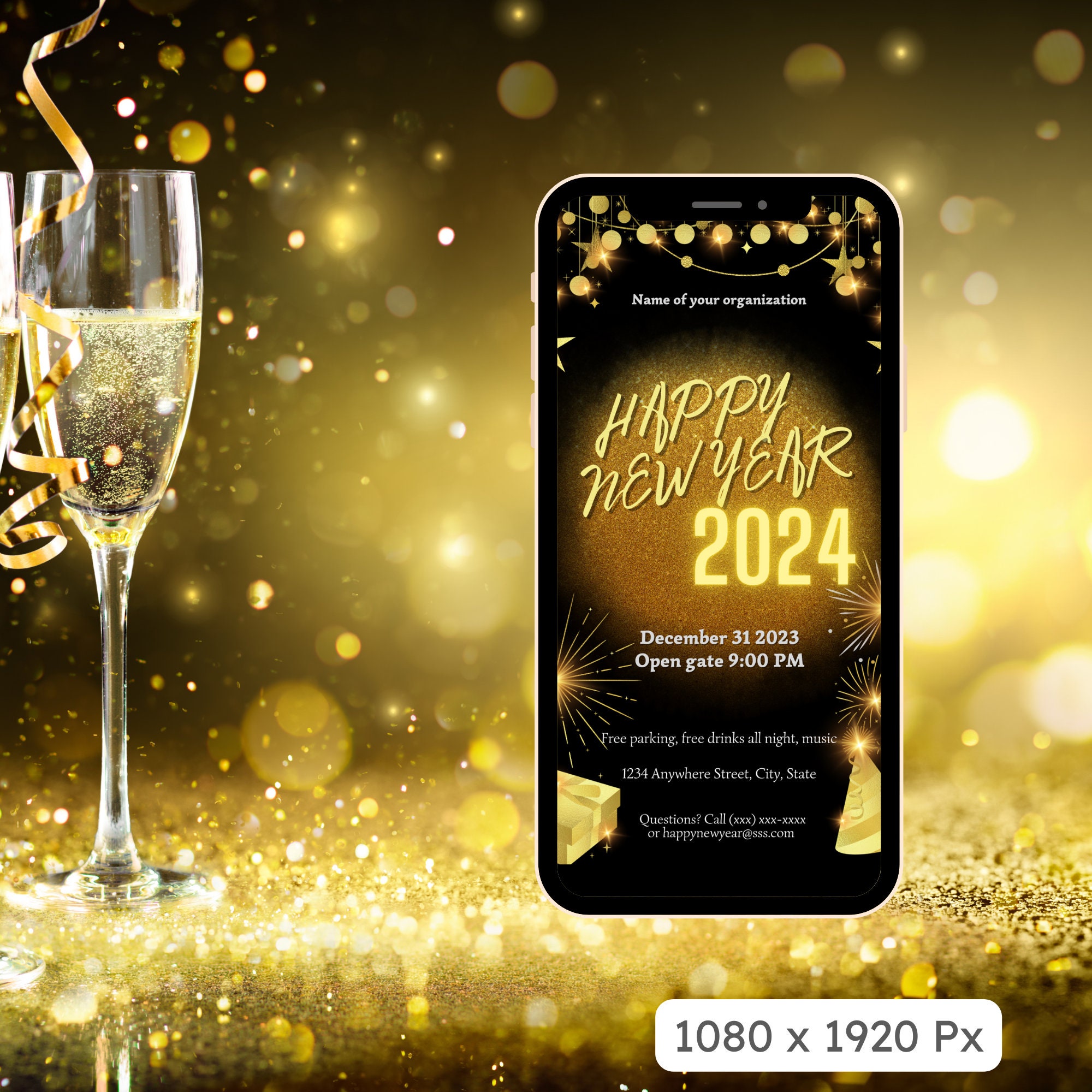 Happy New Year 2024 Flyer December 31st New Year Holiday Nye Party ...