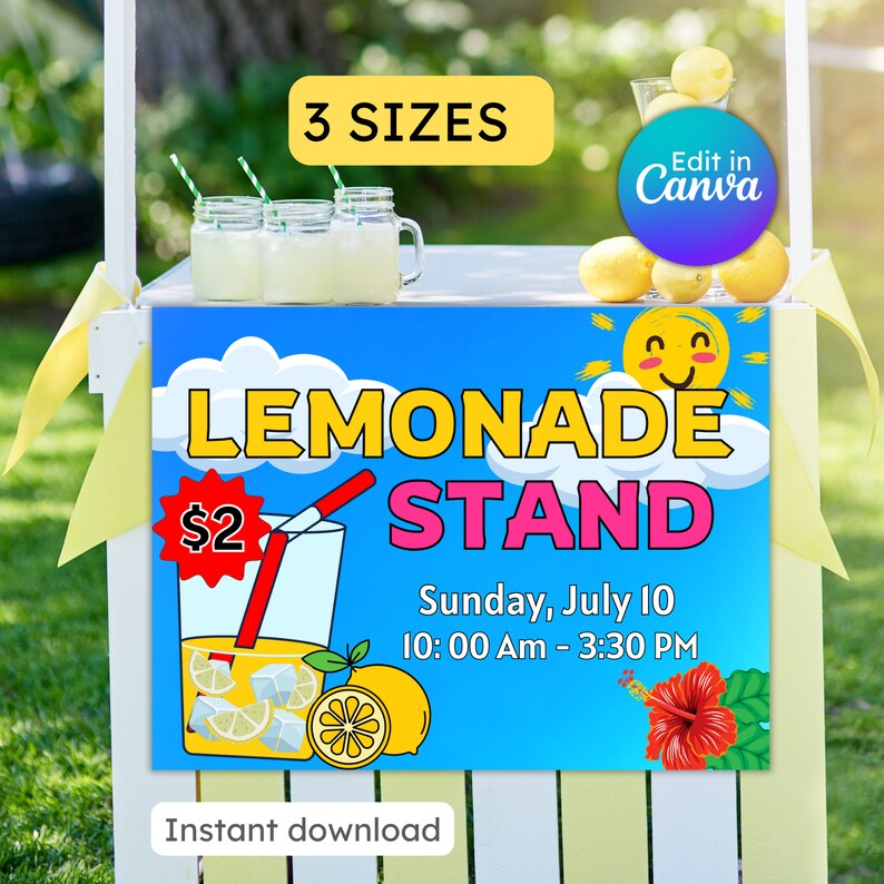 Lemonade Stand Sign, Ice Cold Lemonade, Personalized Sign, Summer Party ...