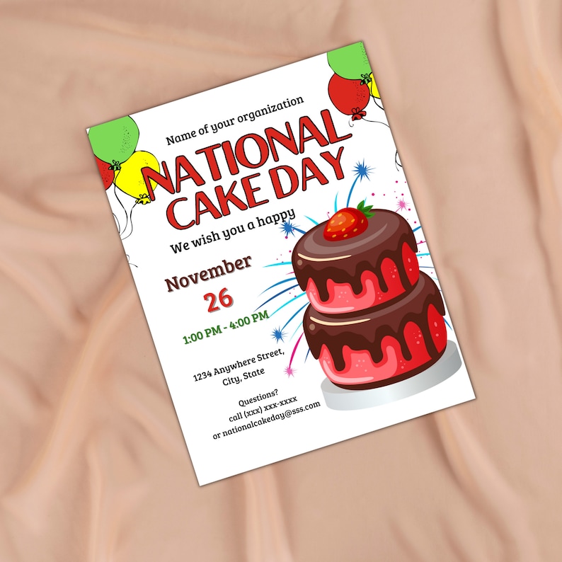 National Cake Day Flyer Birthday Card Any Occasion Cake Parade ...