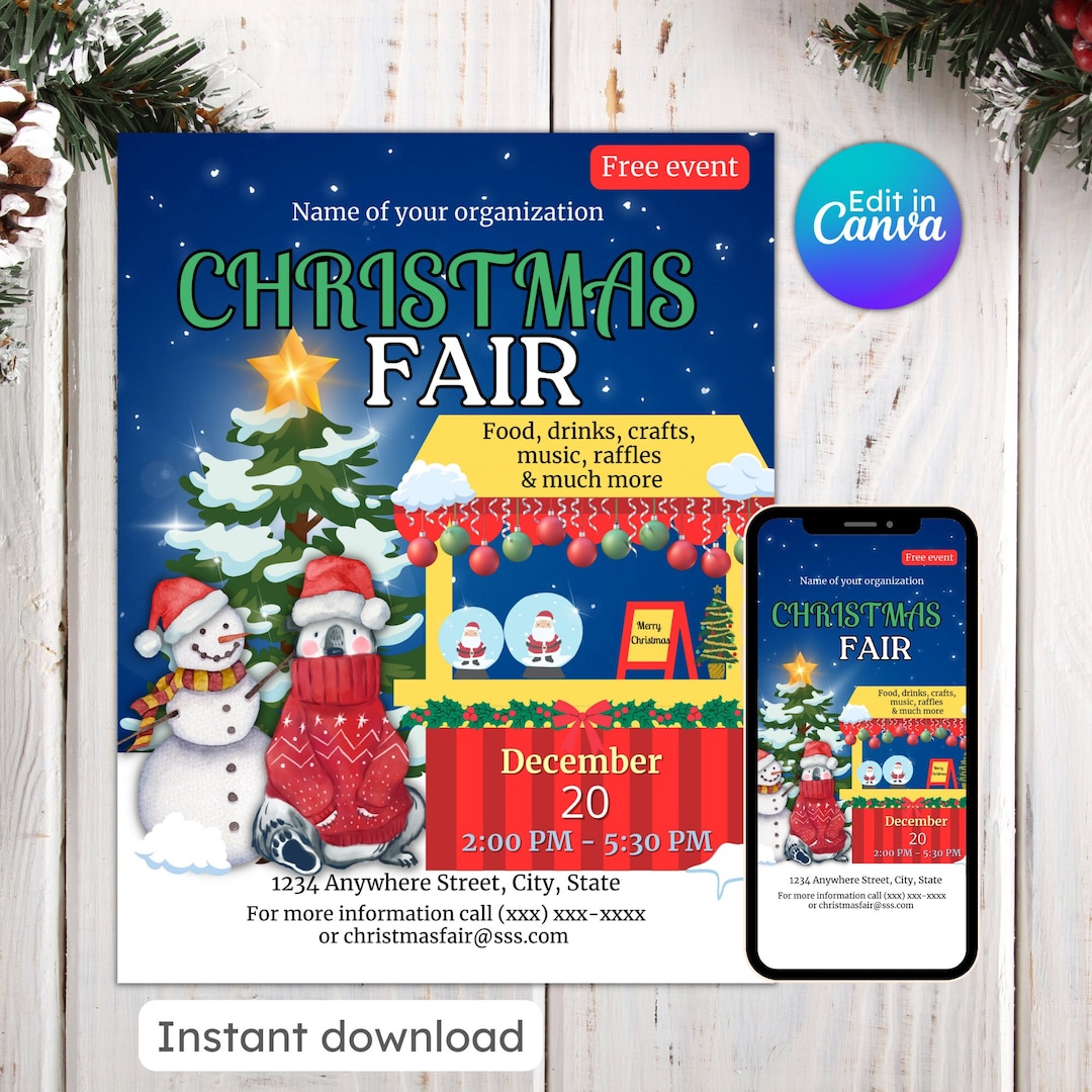 Christmas Fair Flyer Holiday Market Community Event Photos With Santa ...