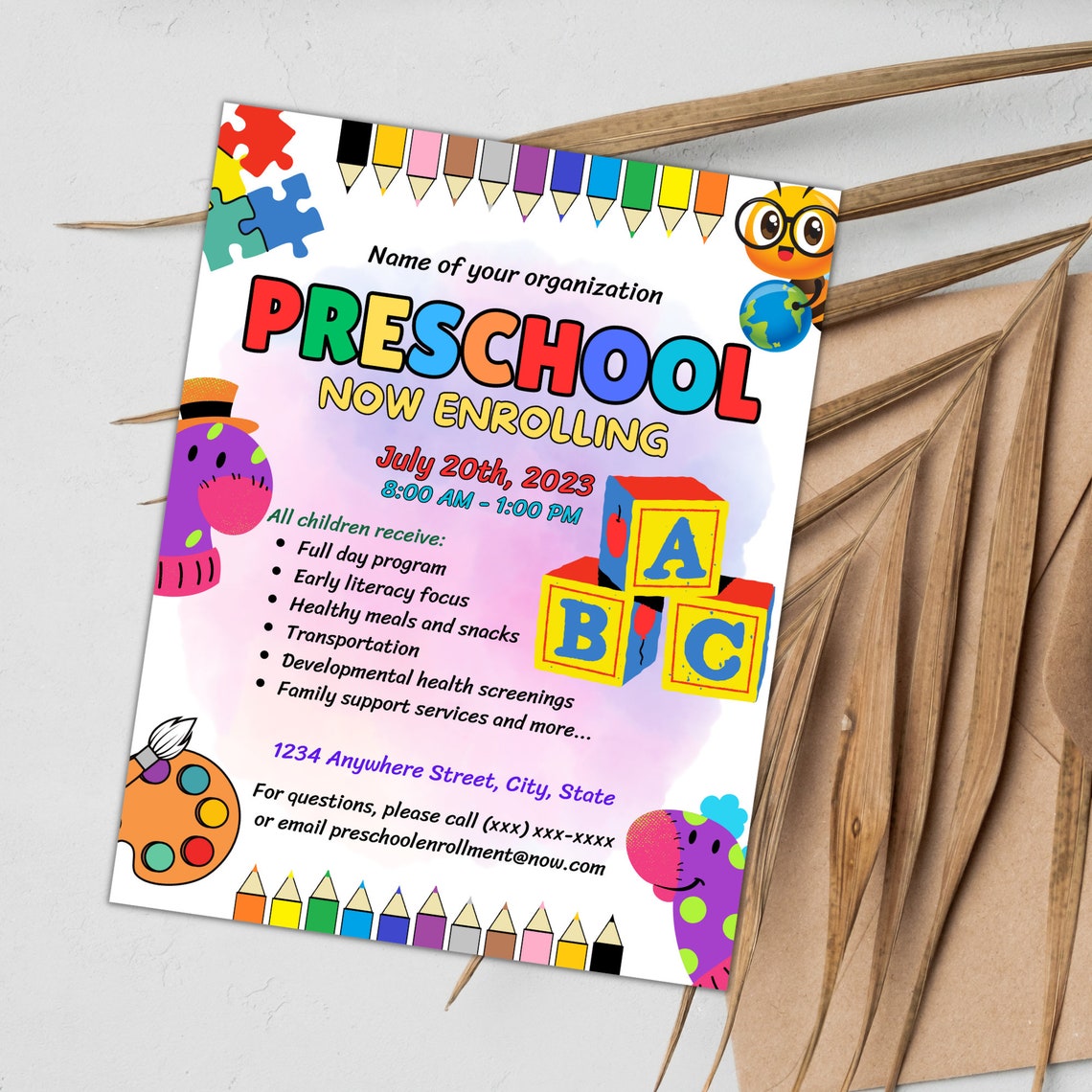 Preschool Now Enrolling Flyer Enrollment Template Pta Pto Flyer School ...