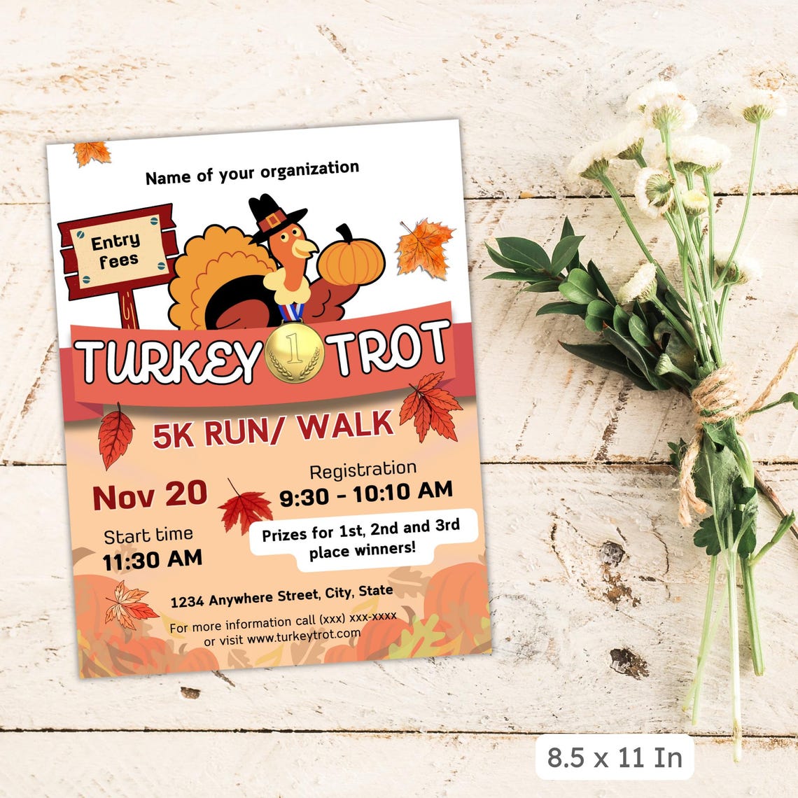 Turkey Trot Flyer 5k 10k Run Walk Thanksgiving Trot Fall School Run ...